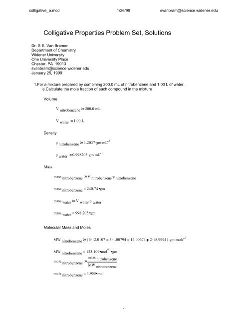 Colligative Properties Problem Set, Solutions - Widener University