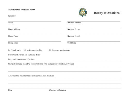 Membership Proposal Form - Rotary Club of Green Valley AZ