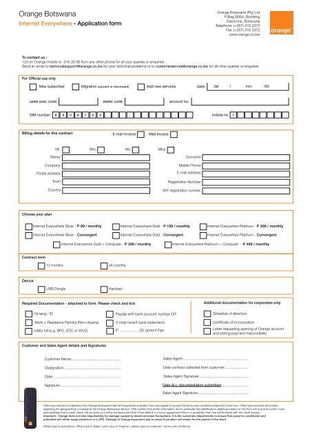 Internet Everywhere application form - Orange Botswana