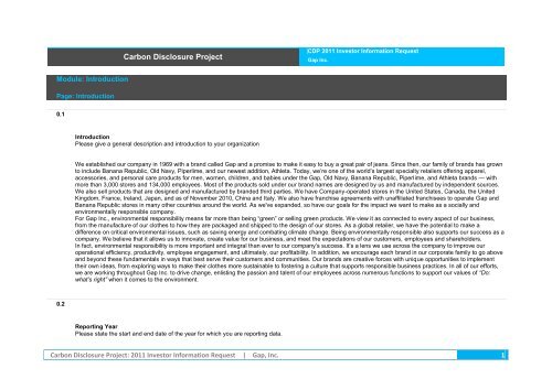Carbon Disclosure Project (CDP) - Gap Inc.