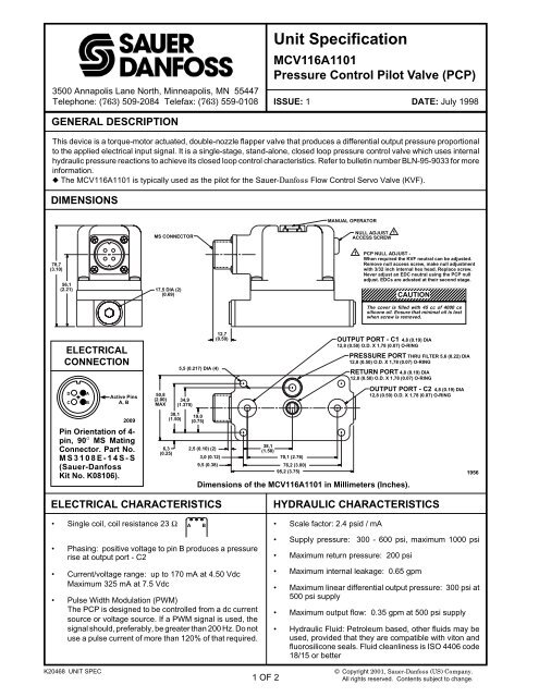 Unit Specification - Sauer-Danfoss