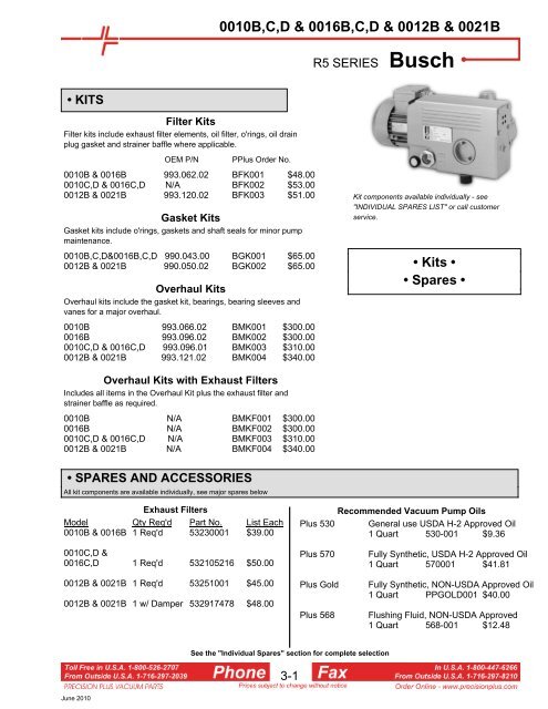 0010B,C,D & 0016B,C,D & 0012B & 0021B Busch - Precision Plus