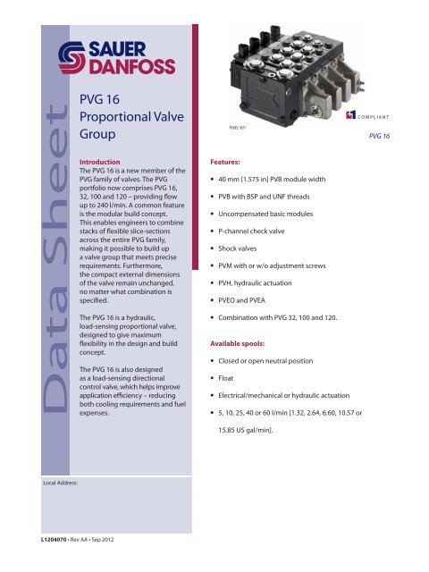 PVG 16 Data Sheet (PDF 0.1 MB) - Sauer-Danfoss