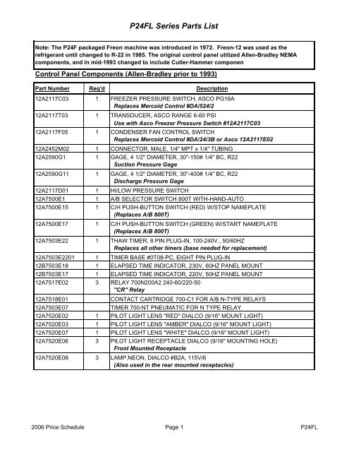 P24FL Series Parts List - Vogt Tube Ice