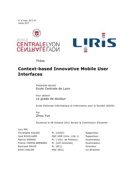 Context-based Innovative Mobile User Interfaces - Bibliothèque ...