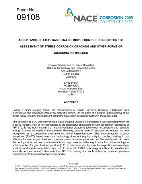 2009 - ROSEN Inspection Technologies
