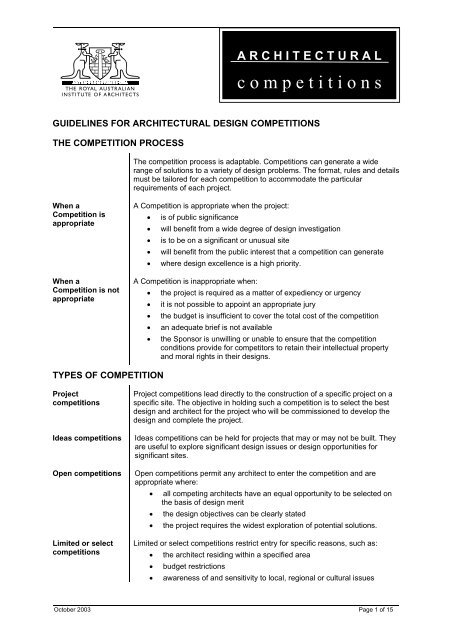 Guidelines for Architectural Design Competitions - Australian ...