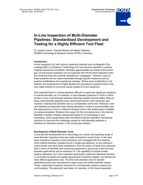 In-Line Inspection of Multi-Diameter Pipelines - ROSEN Inspection ...