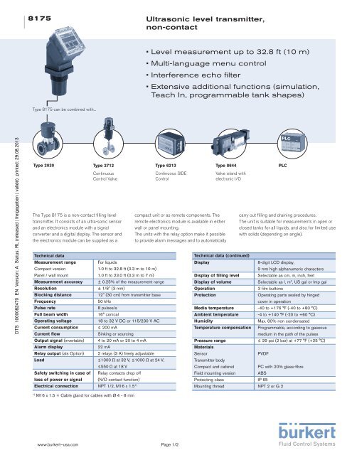 Ultrasonic level transmitter - Burkert