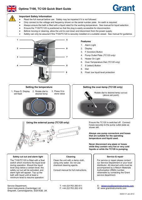 Optima T100, TC120 Quick Start Guide - Grant Instruments
