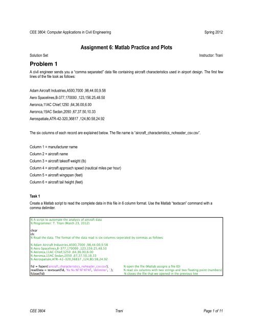 Assignment 6 Matlab Practice And Plots Problem 1