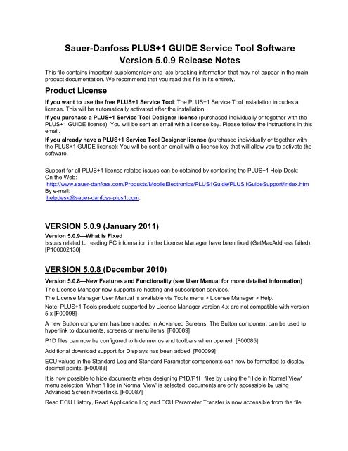 Sauer-Danfoss PLUS+1 GUIDE Service Tool Software Version 5.0.9 ...