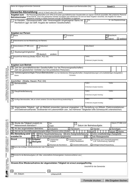 130537 Gewerbe-Abmeldung GewA 3 2-fach inklusive der ...