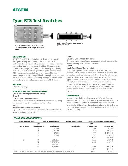 Type RTS Test Switches - States