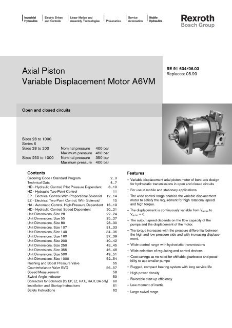 Axial Piston Variable Displacement Motor A6VM - Group VH A/S