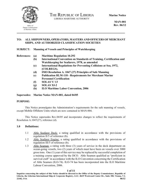 Minimum Safe Manning Requirements - liscr