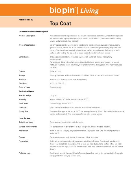 Technical Data Sheet - PDF. - biopin