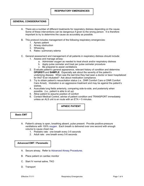 Respiratory Emergencies - Summa Center for EMS