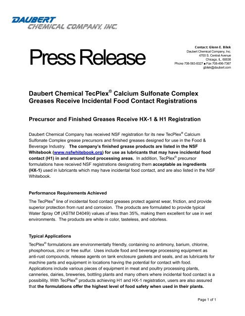 Daubert Chemical TecPlex Â® Calcium Sulfonate Complex Greases ...