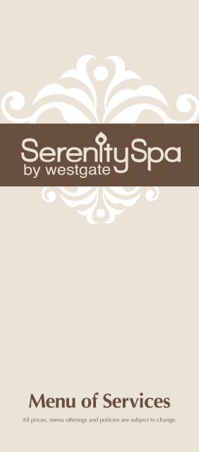 Menu of Services - Westgate Lakes Resort and Spa