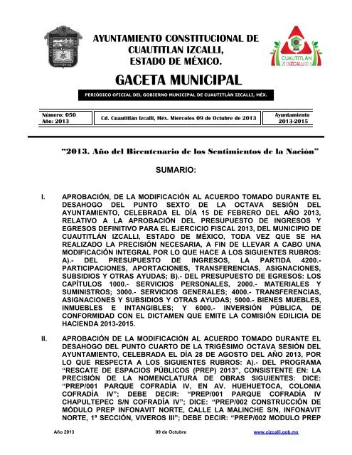 GACETA MUNICIPAL - Ayuntamiento de CuautitlÃ¡n Izcalli