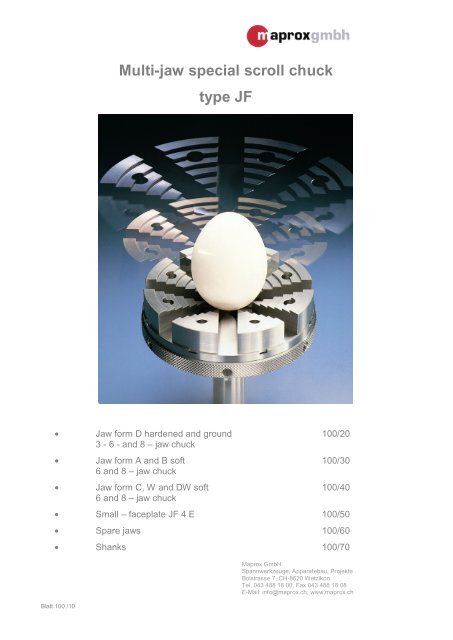 Multi-jaw special scroll chuck type JF