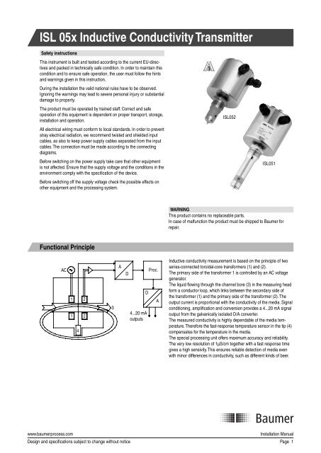ISL 05x Inductive Conductivity Transmitter - Baumer