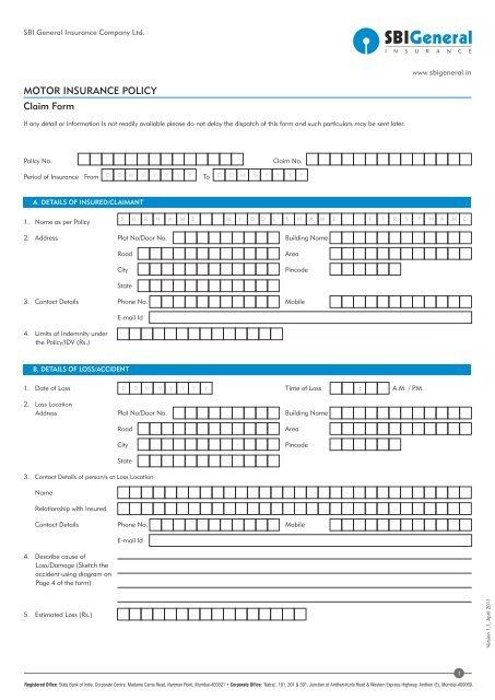 SBI Claim form - Windshield Experts