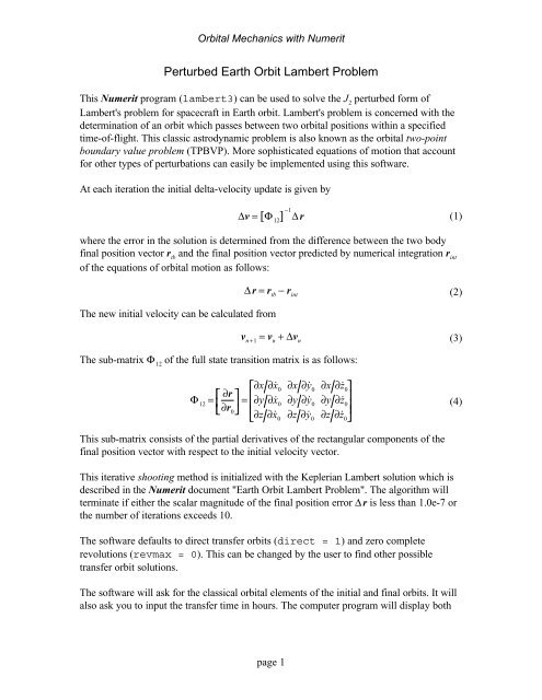 Perturbed Earth Orbit Lambert Problem