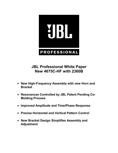 JBL Professional White Paper New 4675C-HF with 2360B