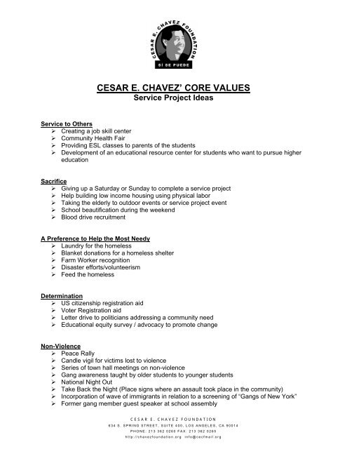 CESAR E. CHAVEZ' CORE VALUES - Cesar Chavez Foundation