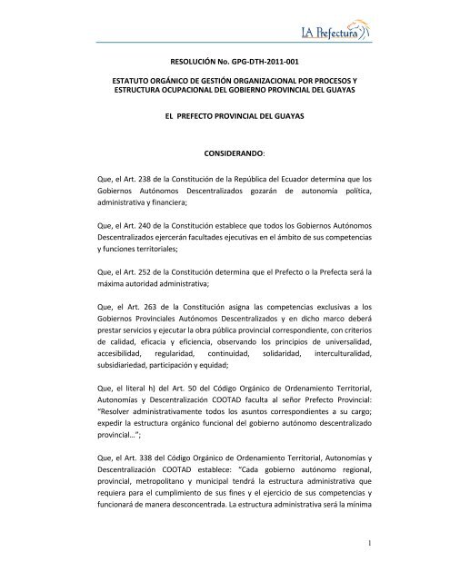 Estatuto OrgÃ¡nico de GestiÃ³n Organizacional por Procesos y ...