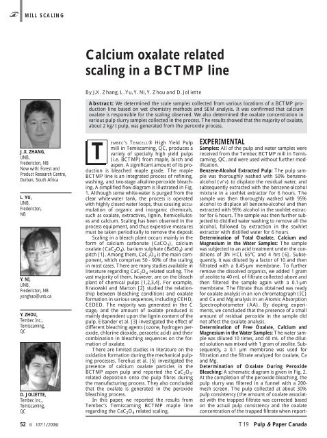 Calcium oxalate related scaling in a BCTMP line - Pulp and Paper ...