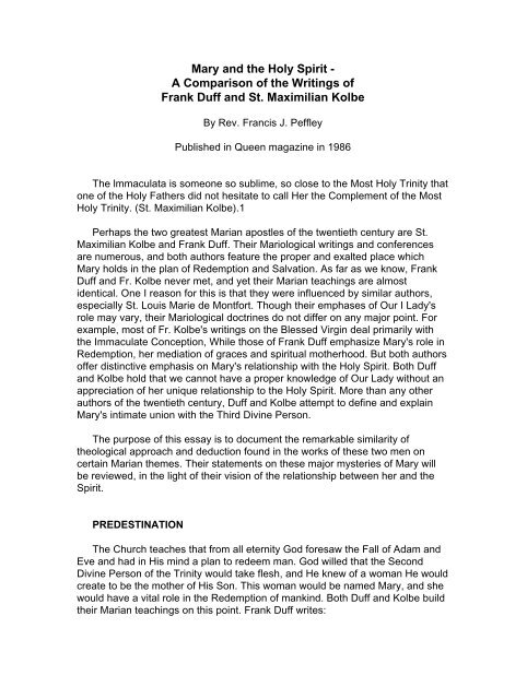 Mary and the Holy Spirit - A Comparison of the Writings of Frank Duff ...