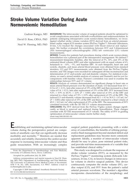 Stroke Volume Variation During Acute Normovolemic Hemodilution