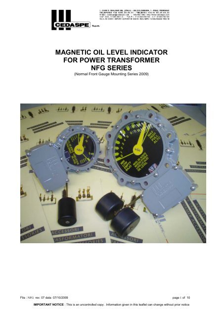 magnetic oil level indicator for power transformer nfg series - Cedaspe