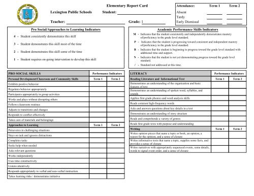 Elementary School Report Card