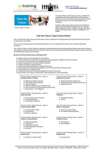 Train the Trainer 3 days Course Outline - Professional Development ...