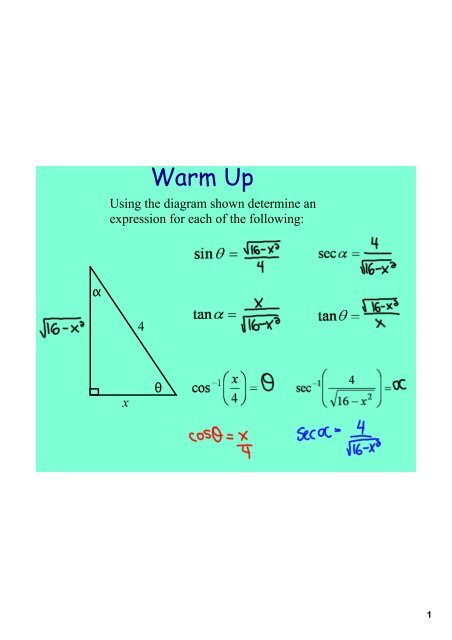 Derivatives of Inverse Trig Functions Derivatives of Inverse Trig Functions