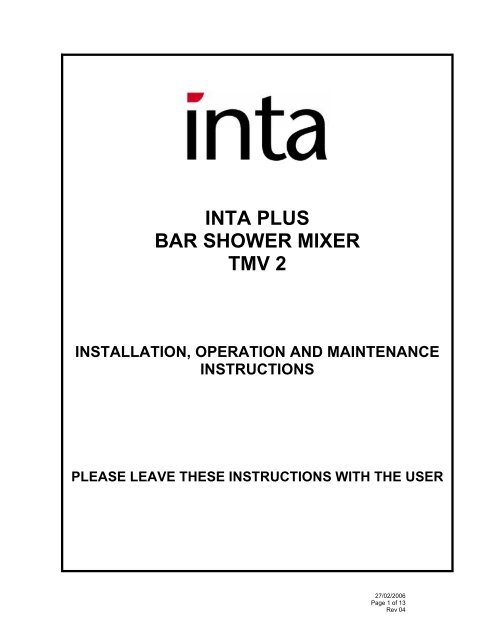 INTA PLUS BAR SHOWER MIXER TMV 2 - LUCKINSlive