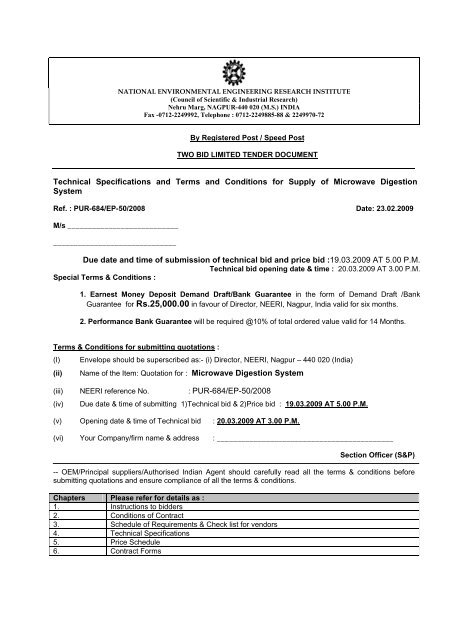 Technical Specifications and Terms and Conditions for Supply of ...