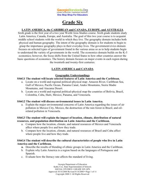 6th Grade Social Studies Standards - Forsyth County Schools