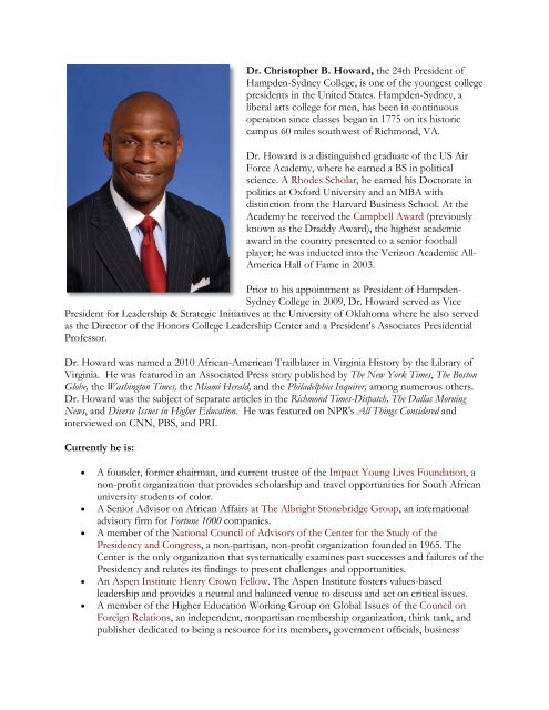 Biography of Christopher B. Howard - Hampden-Sydney College