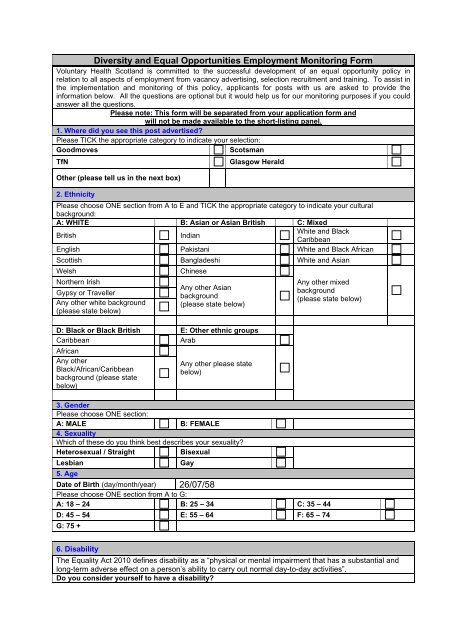 VHS Diversity and Equal Opportunities Employment Monitoring Form