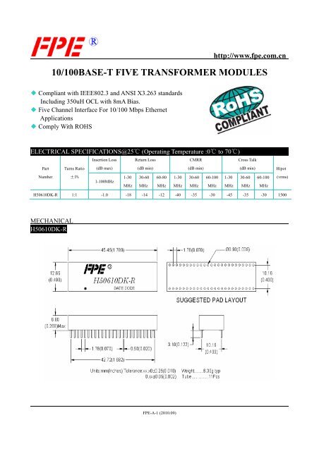 10/100BASE-T FIVE TRANSFORMER MODULES