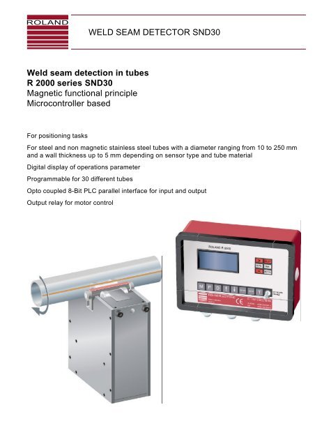 WELD SEAM DETECTOR SND30 Weld seam detection in tubes R ...