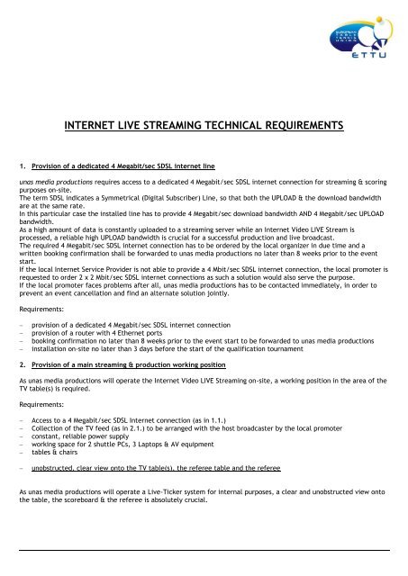 INTERNET LIVE STREAMING TECHNICAL REQUIREMENTS