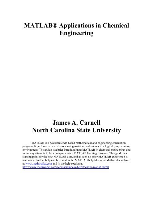 MATLAB Applications in Chemical Engineering - KFUPM Faculty List