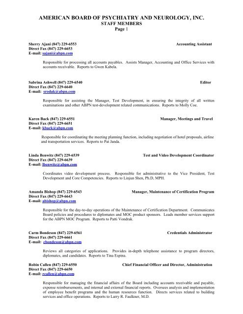 AMERICAN BOARD OF PSYCHIATRY AND NEUROLOGY, INC.