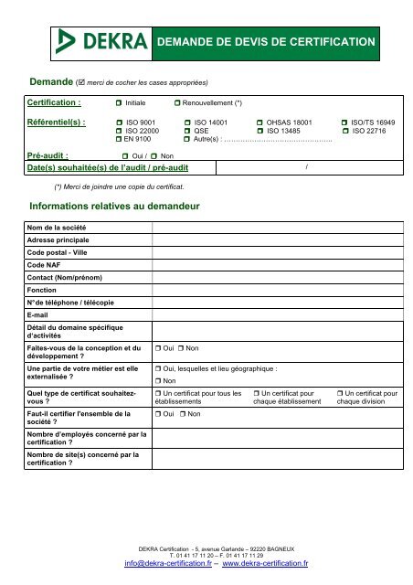 Demande_certification_ISO 9001 - DEKRA Certification